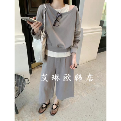 25027背心斜肩卫衣八分裤三件套