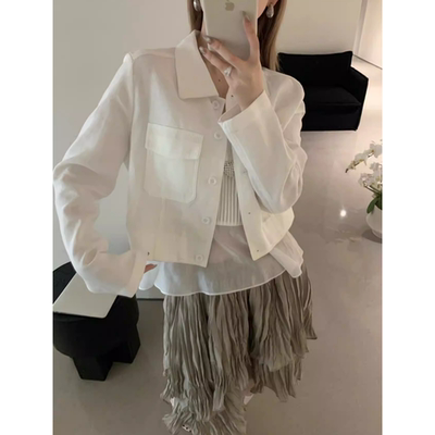 20889简约翻领莱赛尔亚麻外套