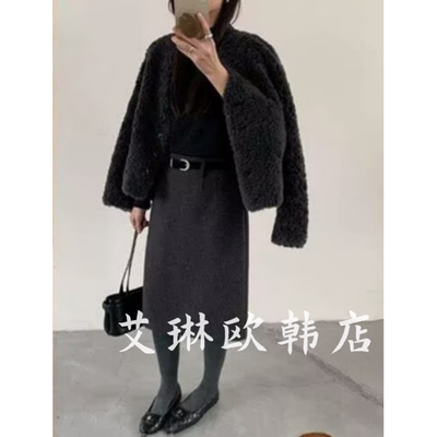 7295高腰显瘦加绒毛呢半身裙