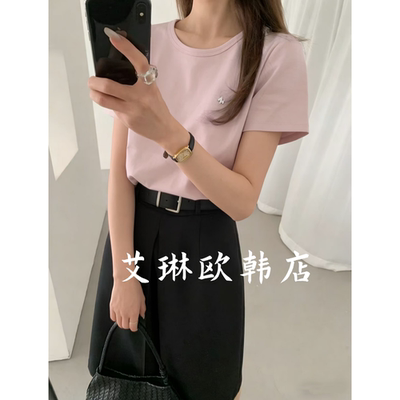 0263115欧货简约小马装饰短袖T恤