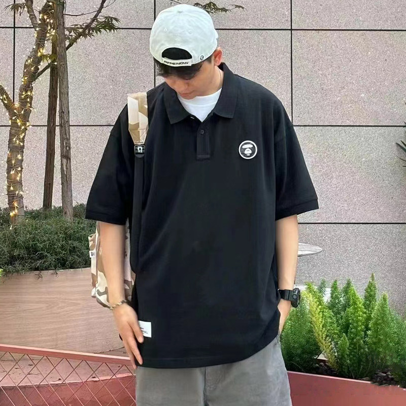 polo衫Aape男潮牌26春夏简约猿人迷彩徽章字母宽松落肩1359短袖