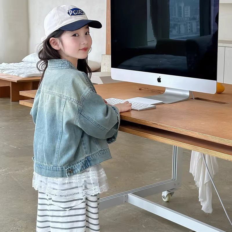 儿童装女童韩版宽松时髦休闲牛仔衣中大童春秋季新款简约百搭外套