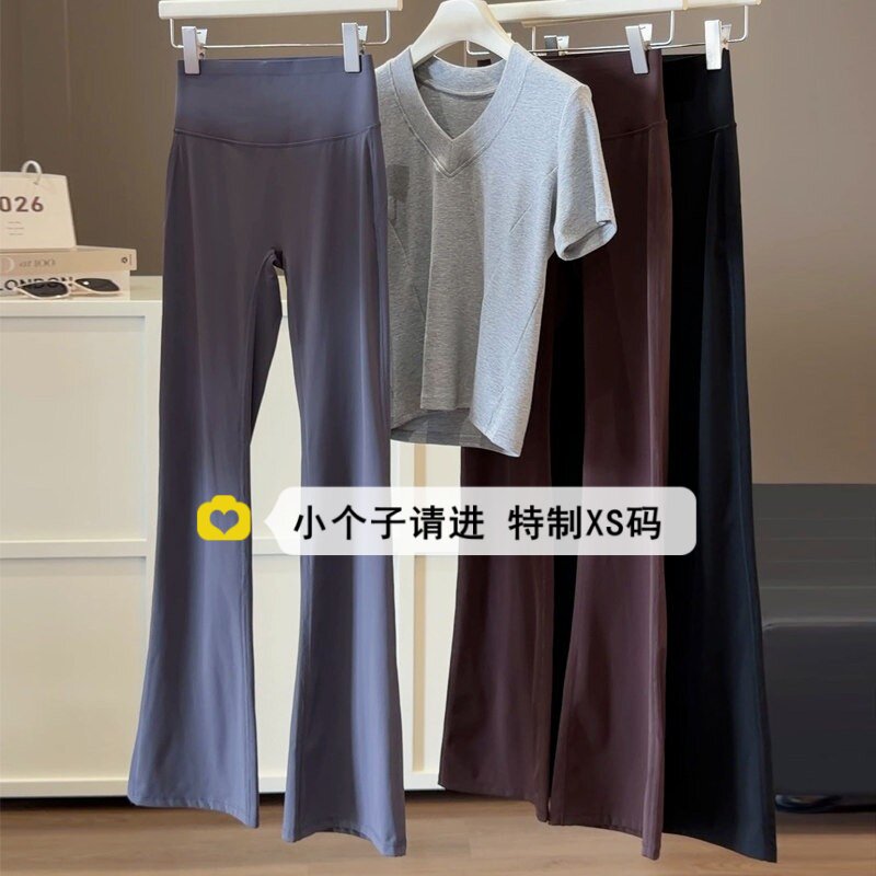 小个子150灰色运动鲨鱼裤女夏装2026新款瑜伽裤显瘦休闲喇叭长裤