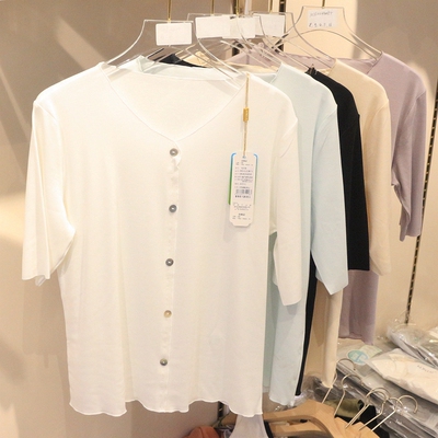 庄泰1018夏女天丝超柔螺纹T恤