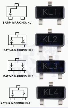 贴片肖特基二极管 BAT54A/54C/54S 丝印 KL2/KL3/KL4 打字 SOT-23