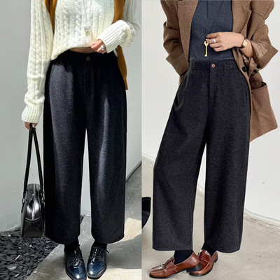 桐桐佳冬季新款毛呢九分直筒裤