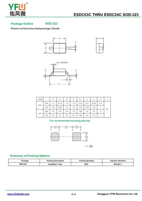 ESD静电保护管ESDC08C SOD-323封装印字BC /品牌