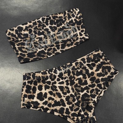 CATLADY 欧美风Heels钢管爵士豹纹抹胸字母烫钻上衣