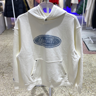 MLB新款张凌赫同款情侣款复古老花LOGO连帽宽松套头卫衣3AHDM0551