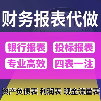 财务报表代做资产负债表、利润表、现金流量表、所有者权益变动