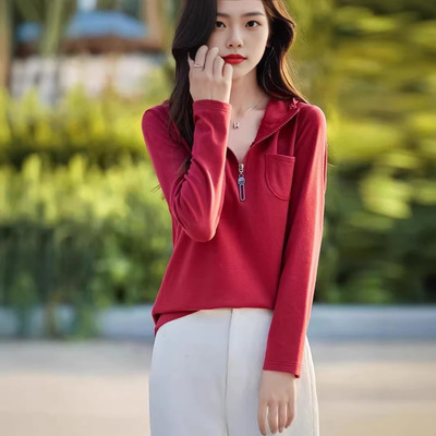 哥家专柜品质秋冬新款半拉链连帽针织百搭显瘦双面磨毛德绒卫衣女