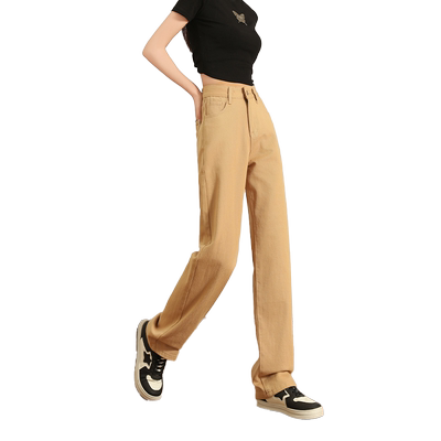 MIKIBANA复古直筒牛仔裤女春秋高腰宽松垂感拖地阔腿裤J41JP3265