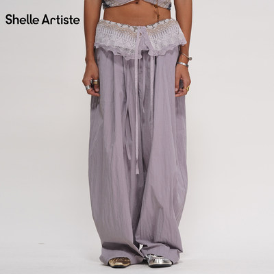 【现货】SHELLE ARTISTE26夏季干杯吧荷叶边阔腿褶皱抽绳休闲裤
