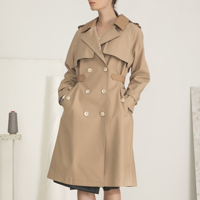 蔚雯中长款双排扣驼色风衣