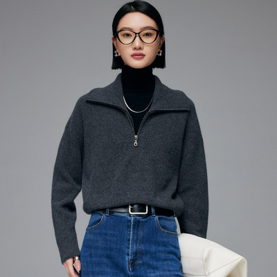 PALUOPO/帕罗山羊绒翻领半拉链女衫ET23232R