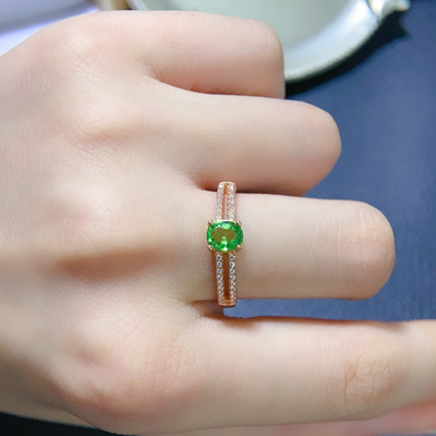 天然沙弗来戒指925银精工镶嵌颜色浓郁款式新颖证书主石5*6mm