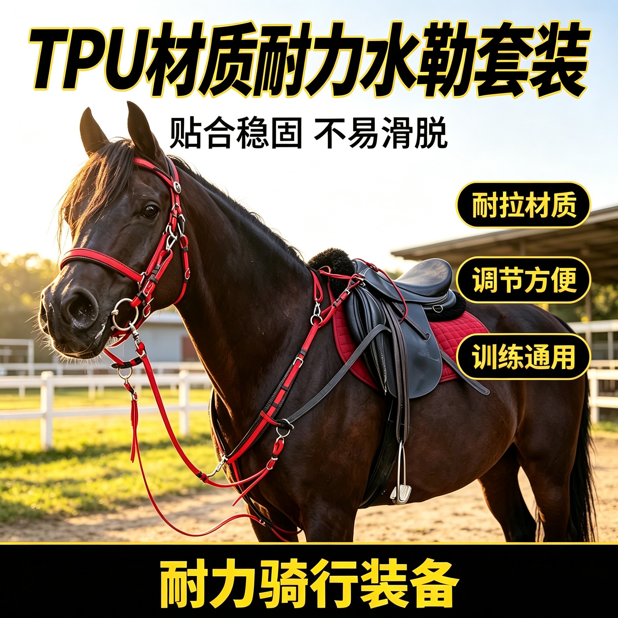 迪凯马具高端耐力赛水勒缰绳马胸带低头革一体整套马具马房马术用