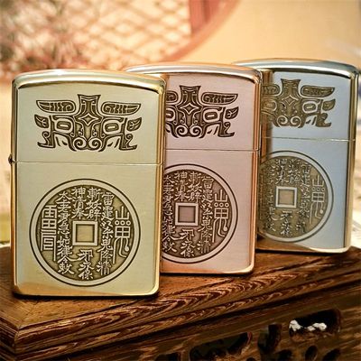双面精雕山鬼花钱DIY佐罗煤油打火机902加厚902S原铜黄铜白铜紫铜