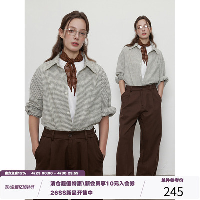 LR MADE 双色编织细格纹 微皱感 单穿叠穿复古格子衬衫