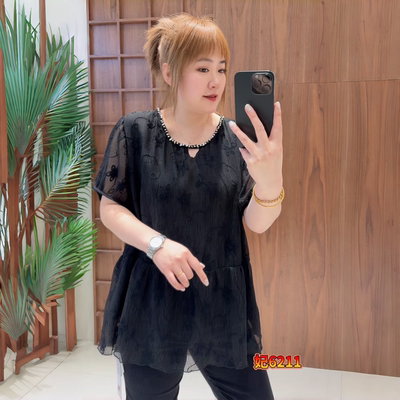 妃儿红夏季新款大码蕾丝短袖衫
