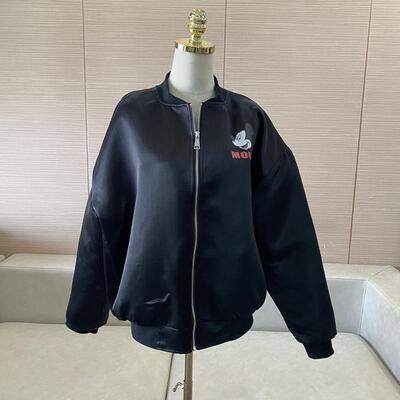 黑色棒球服印花夹棉外套上衣