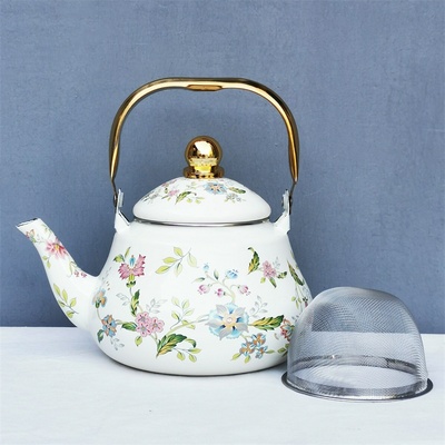 金柄珐琅搪瓷壶带滤网家用烧水壶凉水冷水壶梨形壶煮咖啡壶煮茶壶