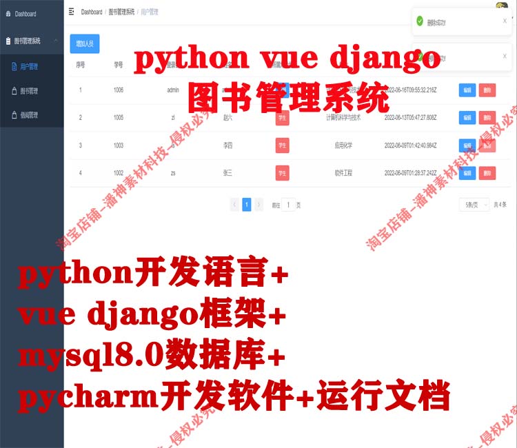 Python Vue Django Mysql图书管理系统源码数据库脚本运行说明虎窝淘