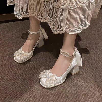 配裙子粗跟高跟鞋女2025新款仙女风古风旗袍新中式婚鞋新娘伴娘鞋