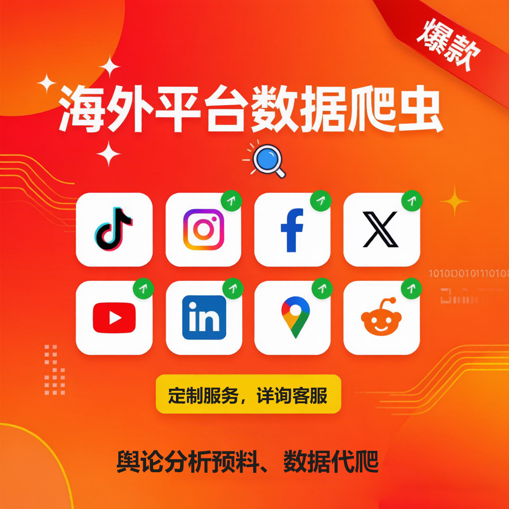 海外社媒数据爬虫定制采集X整理语料文本挖掘竞品调研市场分析