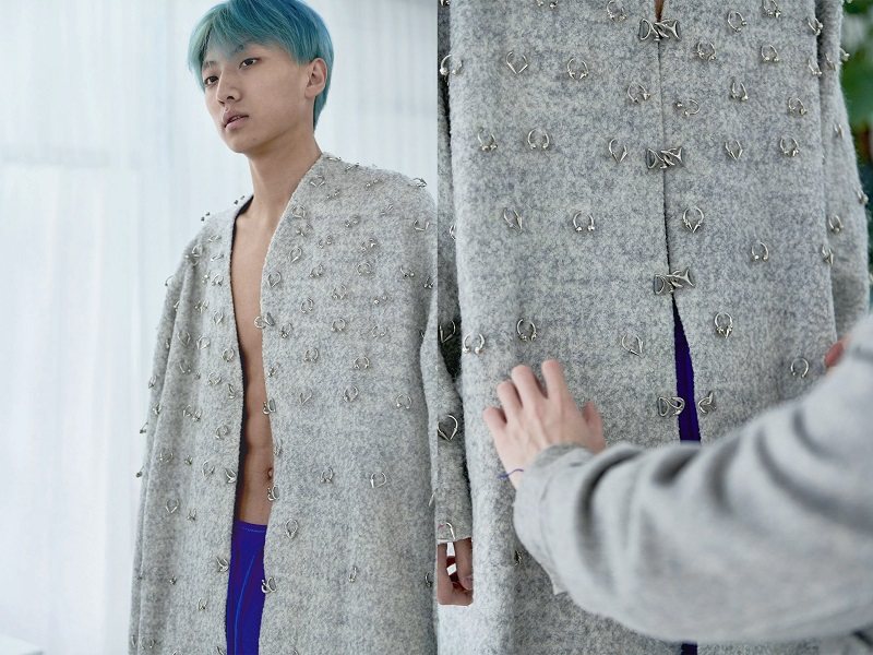 CHENGGUANG WANG 铆钉对襟羊毛大衣