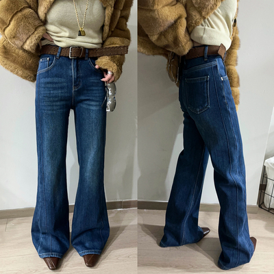 拖地微喇加绒牛仔裤女欧洲站裤子