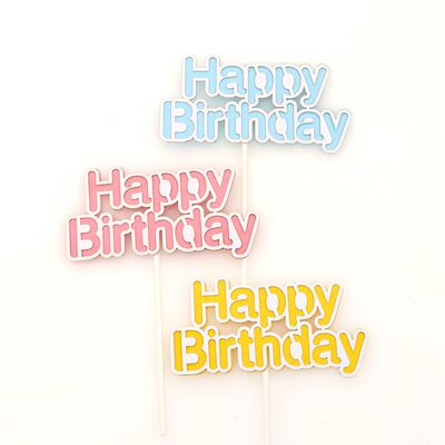 生日蛋糕装饰简约双层HappyBrithday插件烘焙马卡龙色生日HB插牌