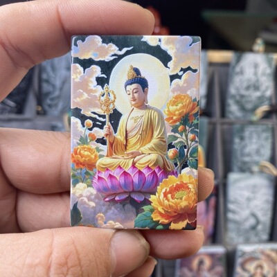 天然翡翠地藏王菩萨首饰双面彩绘影雕鹰牌冰种玉石吊坠挂件项链绳