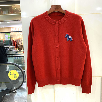 569-9925欧洲站冬季2025时尚气质圆领单排扣刺绣小马羊绒羊毛开衫