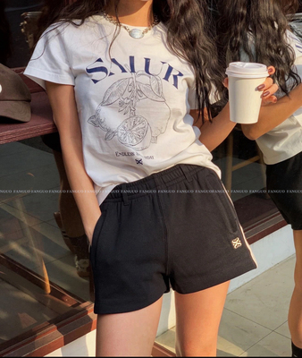 韩国sa*明星同款！分男女款 柠檬260g重磅全棉短袖女