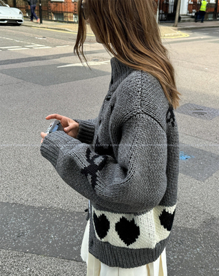 韩国ope*yy！正确版羊毛混纺猫咪狗狗俱乐部蝴蝶结提花毛衣外套女