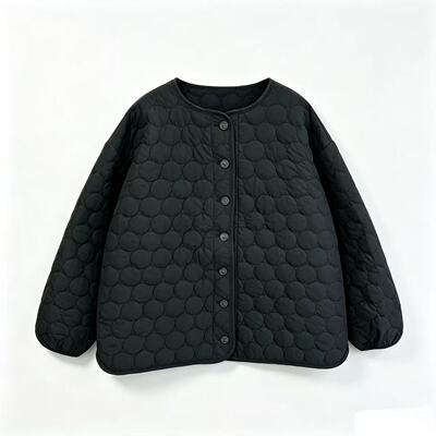 休闲百搭圆领菱形格棉服