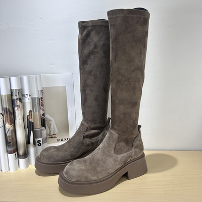 欧货2025秋冬新款真皮高筒弹力靴