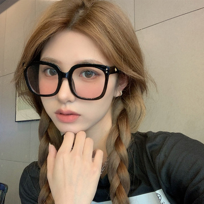 方形韩版女大框腮红眼镜可配近视