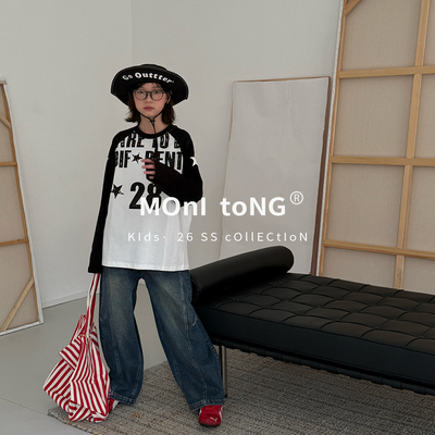 MONI 黑白插肩袖印花T恤