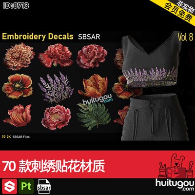 70款substance painter/SP/Pt服装刺绣针织贴花sbsar材质球素材