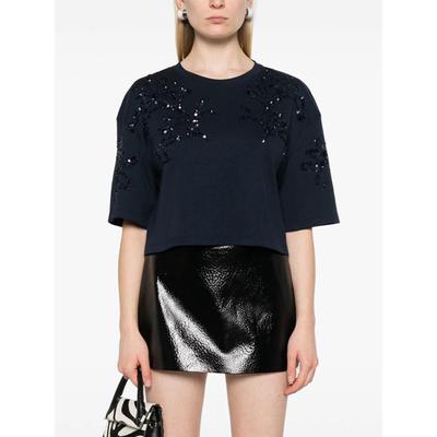 法单S家 2025春夏新款黑色手工订珠亮片休闲百搭短款T恤上衣