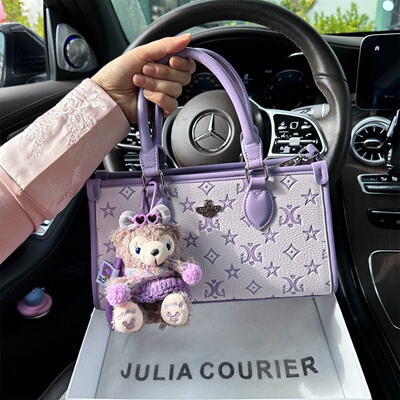 JULIA COURIER女包紫色压纹托特包包女2026新款潮单肩斜挎小方包