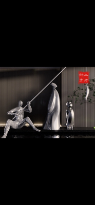 不锈钢镂空帆船抽象人物水景仿真诗人乘船售楼部景观大型定制雕塑