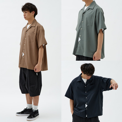 LAPRIMA尖领短袖格纹衬衫