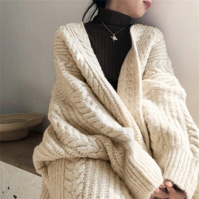 Cardigan Sweater Women Winter knit Jacket Loose Long Clothes