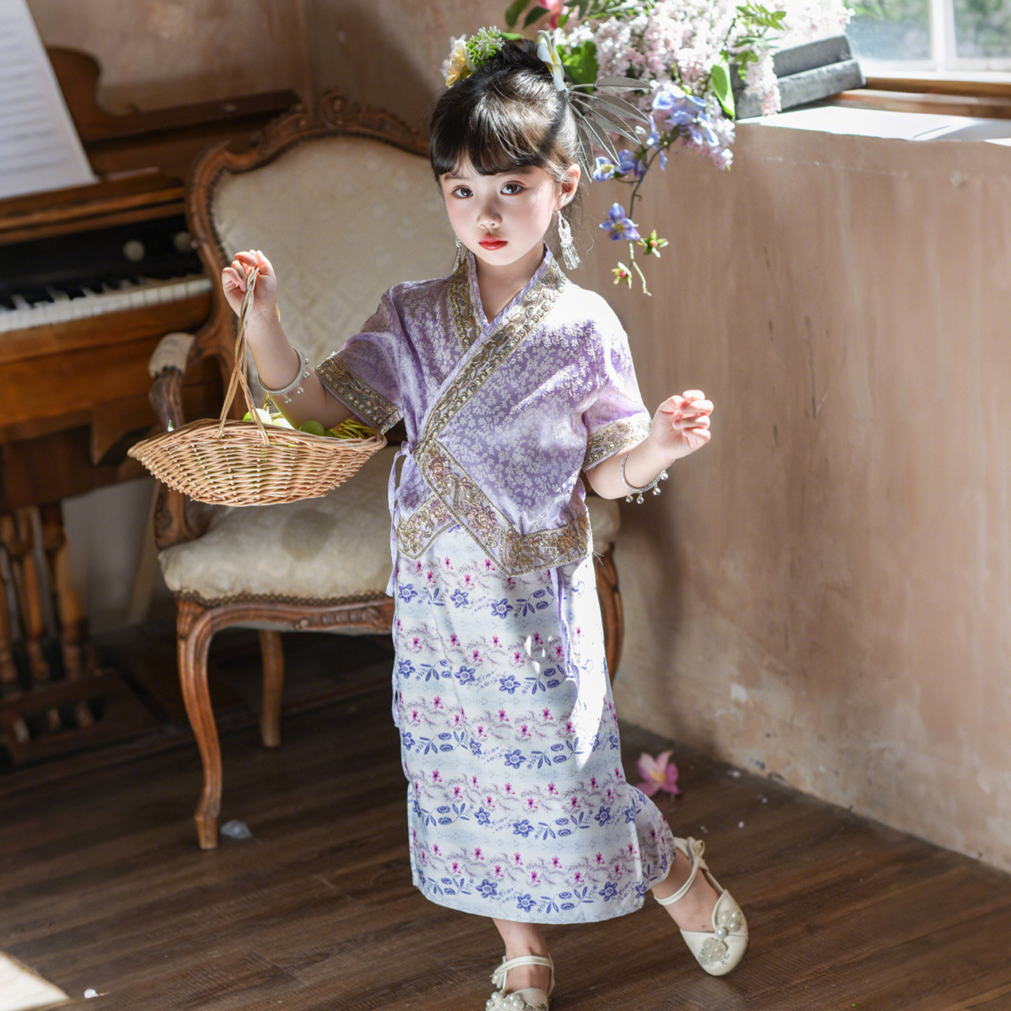 儿童傣族女童服装少数民族风套装西双版纳泼水节旅拍演出服夏季