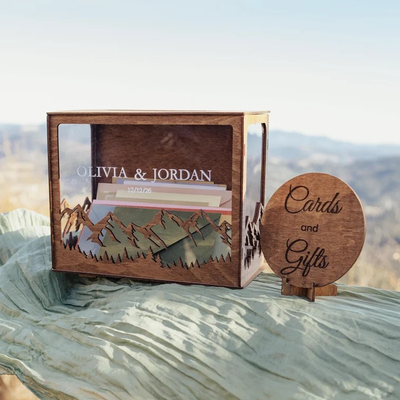 结婚礼物礼金卡盒个性化木质签到留言盒定制姓名木箱信封盒和贺卡