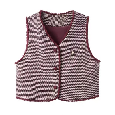 斜纹V领毛边气质百搭小香风马甲