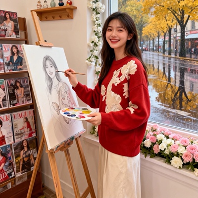 圆领新年氛围喜庆羊毛针织衫毛衣